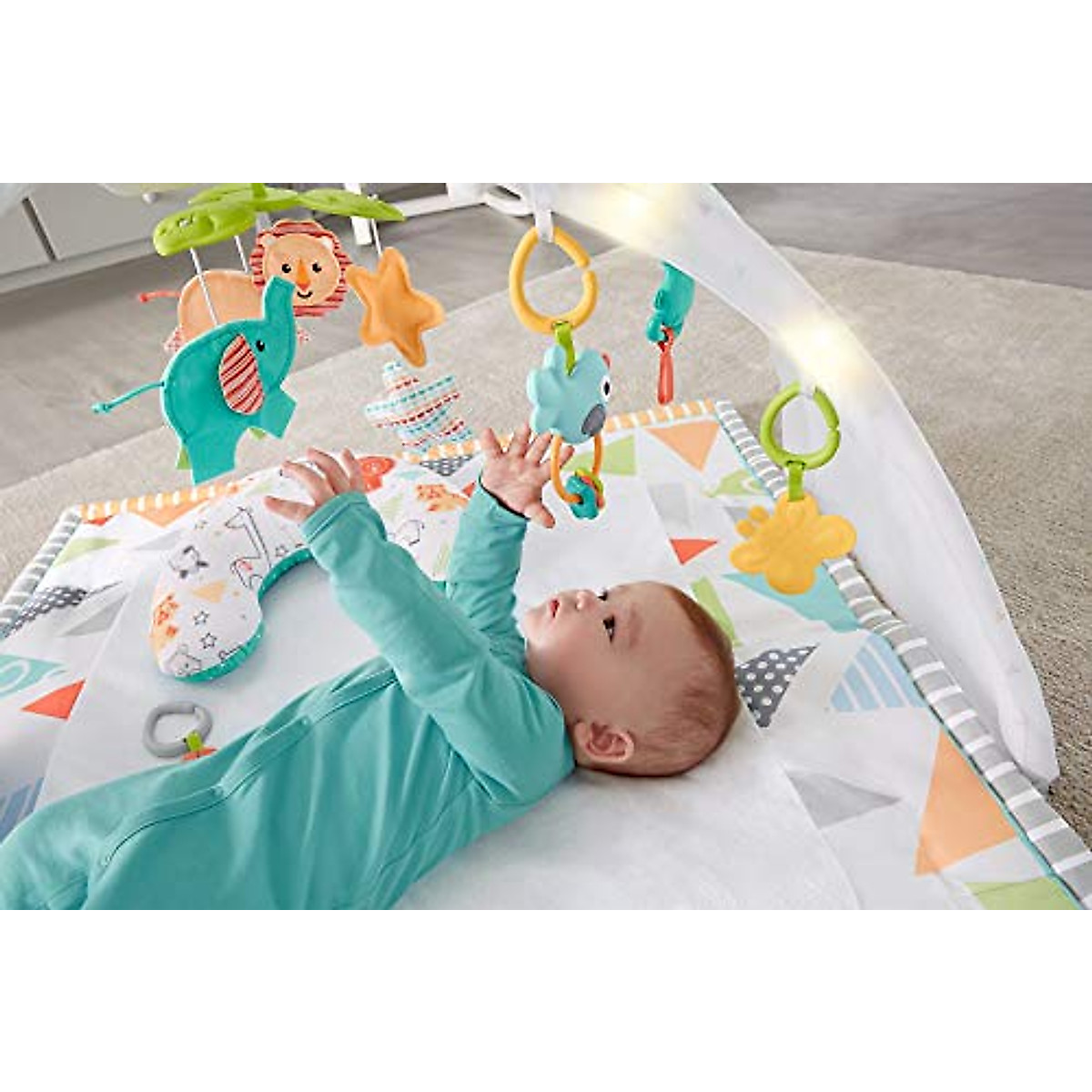 Fisher-Price Safari Music & Lights Gym Tummy Time Playmat with Take-Along Toys for Newborns from Birth and Older