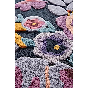 RestopuffHandmade Flower Multicoloured Irregular Area Rug 100% Imported Blended Wool Floral Area Rug (Blue, 5 x 8 feet)