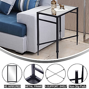 GIFTTROVE Black End Table, Rectangle Side Table with Mirrored Top, Modern Metal End Table, Small Narrow Side Table for Living Room, Balcony, 22" L x 12.4" W x 24" D