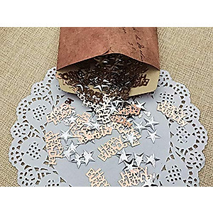 iZoeL Table Confetti Bag 30g incl. Happy Birthday Confetti (240pcs) Silver Star Confetti Sequin(350pcs) for Boys Girls Birthday Party Decoration (Rose Gold)