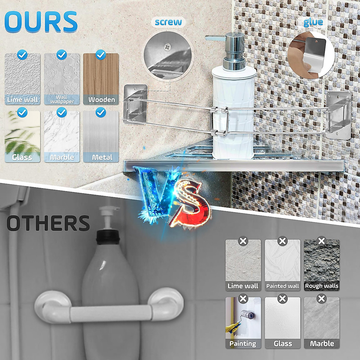 Zylany RV Shower Corner Storage Bar, Adjustable 7.6-13.6 Inches Stainless Steel Rod to Organize Your RV Shower Area, RV Bath Accessory for Securing Toiletrie (2 Pack)