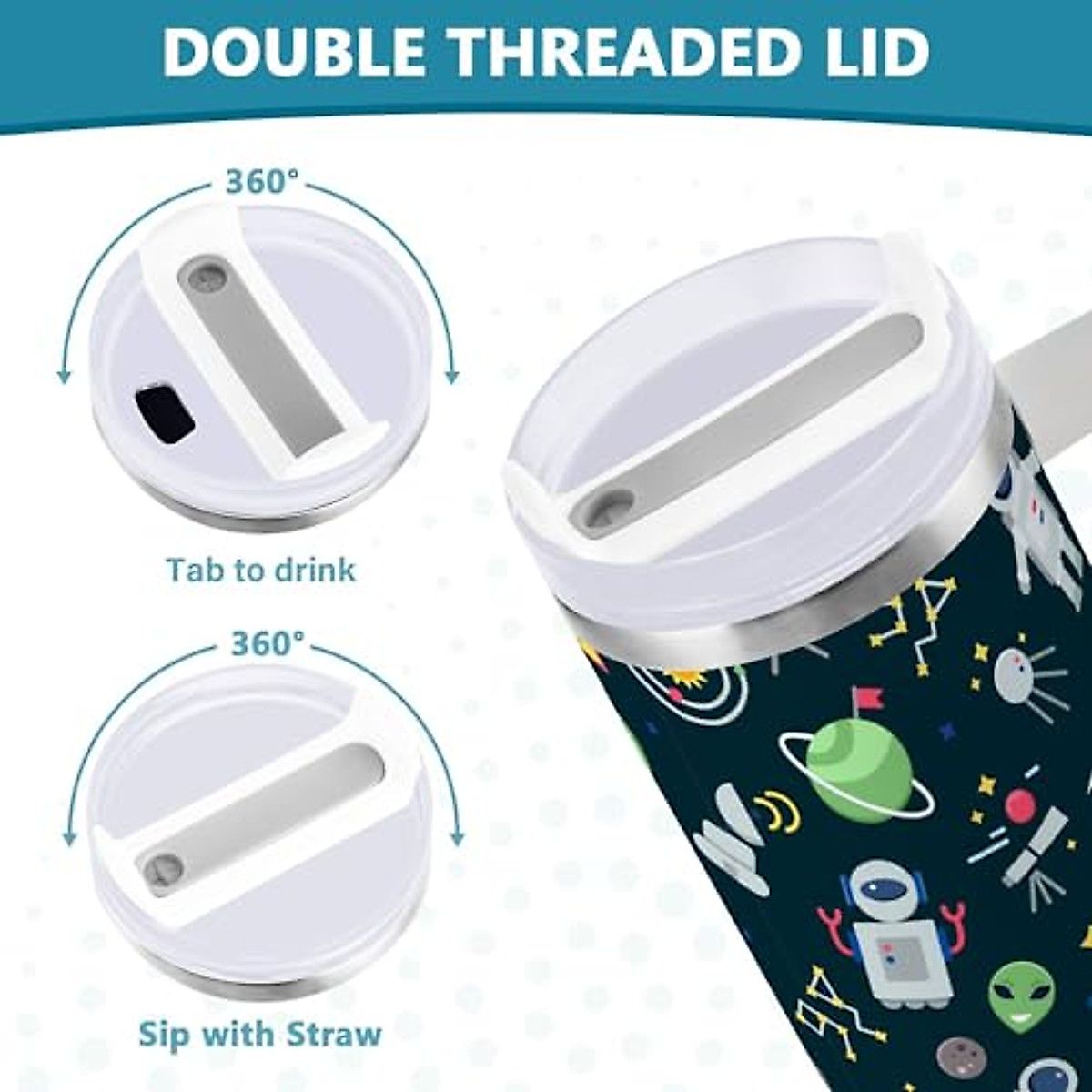 ARGTILDN 30 oz Tumbler Astronaut Space Rocket Planet Alien Insulated Travel Mug with Handle and Straw Lid Stainless Steel Vacuum Coffee Cup Tea Beverage Container Water Bottles for Car Sports office