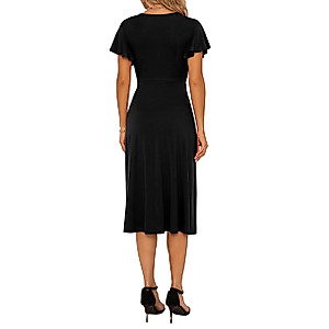 GRECERELLE Summer Dress for Women, Casual Short Sleeve Black Dresses, Wrap V-Neck Party Dress(X-Large, Black)