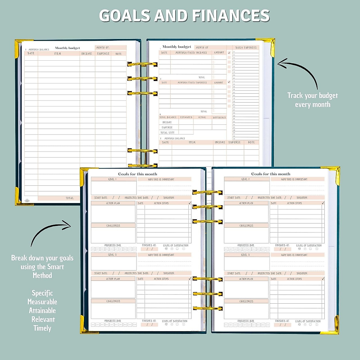 Bossy Girl Journey Goal Planner Undated Weekly Monthly Productivity Journal With Habit And Budget tracker A5 Size 8.5 X 5.8 Binder 6 ring Refillable To Beat Procrastination, Stay More Focused