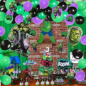 117 PCS Green Hero Party Balloons Arch Garland Kit,Green Purple Black Balloon Garland Party Decoration Green Hero Foil Balloon Green Hero Cutouts Kids Baby Shower Birthday Party Decorations