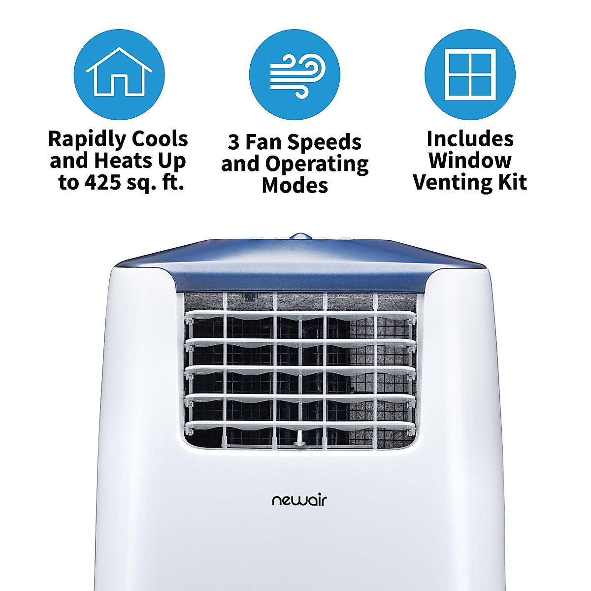 NewAir AC-14100E Portable Air Conditioner & Fan with Remote, Cools up to 525 sq ft, 14,000 BTU, Eco Friendly Dehumidifier, White
