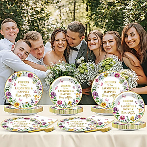 96Pcs Floral Bridal Shower Party Supplies Cheers to Love Tableware Set Wildflower Party Plates and Napkins Decorations for Engagement Bridal Shower Wedding Dinnerware Party Favors for 24 Guests
