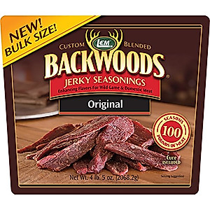 LEM Products Backwoods Original Jerky Seasoning, Ideal for Wild Game and Domestic Meat, Seasons Up to 100 Pounds of Meat, 4 Pound, 5.5 Ounce Bucket with Pre-Measured Cure Packet Included