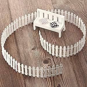 BBTO 5 Pcs Garden Decoration Set, 3 Pcs 40 Inch White Miniature Garden Fence and 2Pcs 6 x 6 Inch Artificial Garden Grass for Miniature Garden DIY Decoration