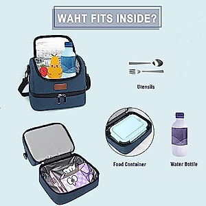 Femuar Kids Lunch Box Lunch Bag for Boys & Girls Insulated Lunchbox Children Dual Compartments Lunch Cooler Bag for School/Picnic/Gift, Blue