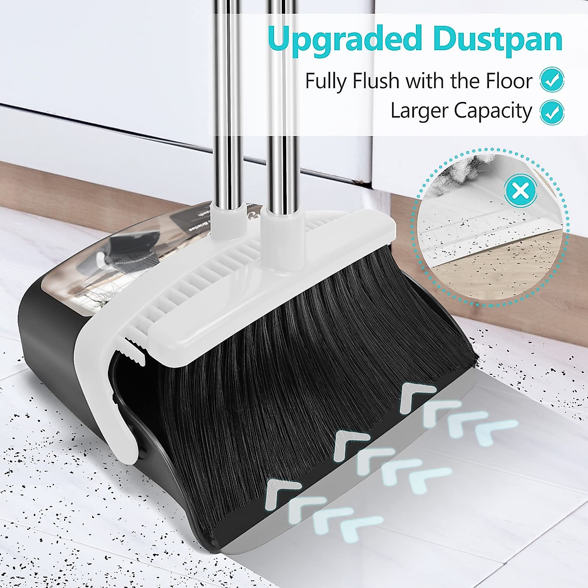 Broom and Dustpan Set for Home, Aifacay Dust Pan and Broom Set Long Handle Commercial Dustpan Broom for Lobby Deck Heavy Duty Broom with Dustpan Combo Set