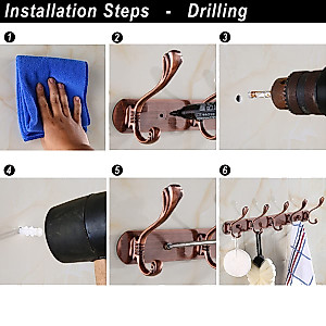 Flybath Coat Rack Wall Mount with 4 Hooks for Hanging Coat Hat Robe Towel Stainless Steel Antique Row Hook Rail, Brushed Bronze