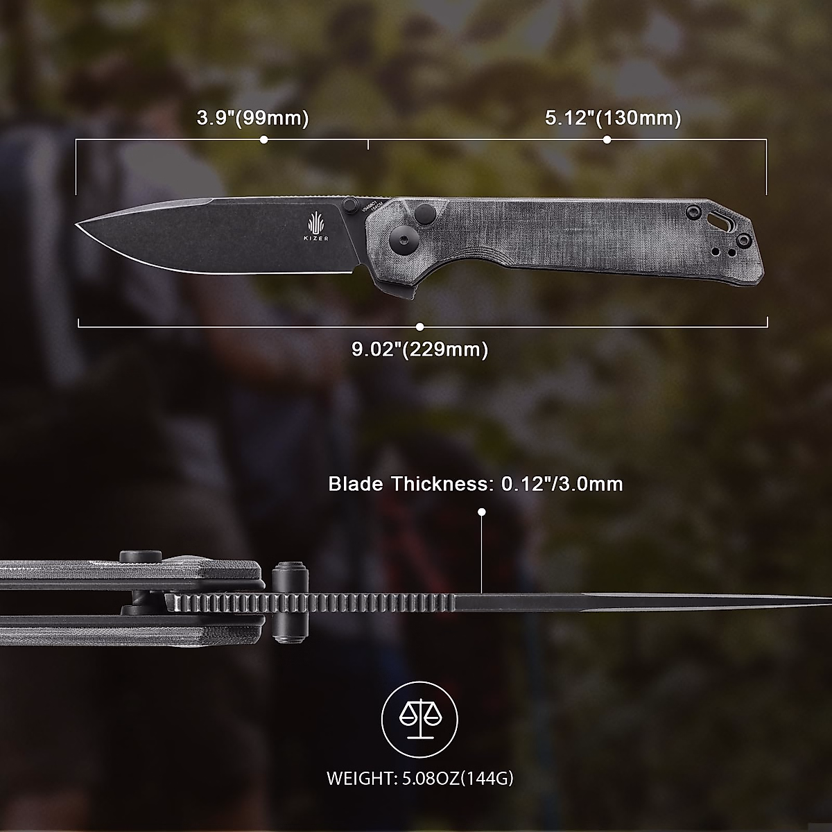 Kizer Begleiter XL EDC Pocket Knife, Micarta Handle Folding Knives with Pocket Clip, 154CM Steel Flipper Knife for Ideal Gift to Men Women V5458C1 (Black)