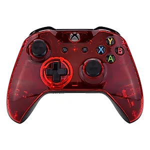 eXtremeRate Transparent Crystal Clear Red Faceplate Cover for Xbox One Wireless Controller (Model 1708), Custom Case Front Housing Shell for Xbox One S X Controller - Controller NOT Included