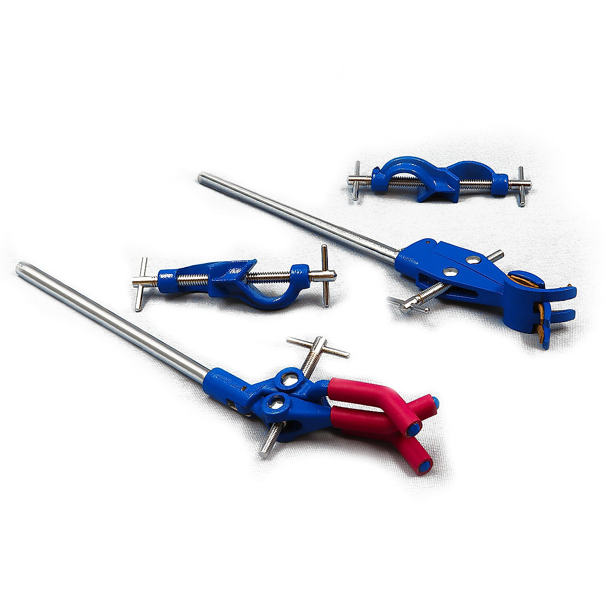 Support Ring Stand PROFESSIONAL Retort Stand- Top end of everything - Pressure Die Cast Clamps & Boss Head; Stainless Steel Rod 24", Heavy Base (8"X5") (3 Finger Clamp + Burette Clamp + 2XBoss Heads)