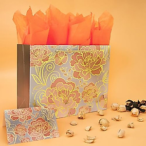 2 Pack 13" Large Rose Gold Gift Bag Set with Greeting Card and Orange Tissue Paper for celebrating birthdays,weddings,anniversaries,Mother's Day,and more-13"x10.1"x5.2”,2 Pcs.