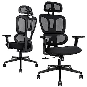 H HONSIT Foldable Ergonomic Office Chair with Retractable Footrest, Computer Desk Chair with Adjustable Lumbar Support, Comfortable Thick Cushion High Back Desk Chair