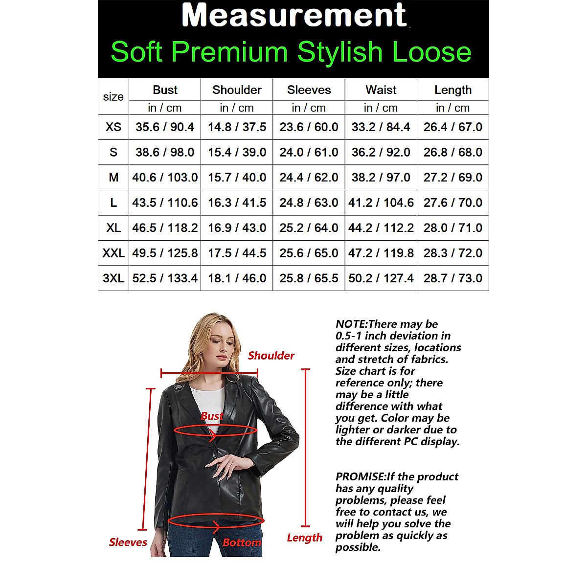 RISISSIDA Women Faux Leather Blazer Jacket Vegan Pleather Coat Black XX-L