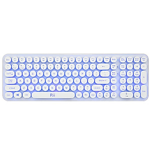 Rii Wireless Typewriter Style Gaming Keyboard, Multi-Device Connections（ Dual BT+2.4G） 7-Color RGB Backlit, 105 Retro Punk Round Keys Keyboard, for Windows/Mac/PC/iOS/Android，White（Updated）