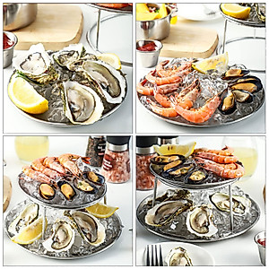 Hemoton Stainless Steel Dessert Serving Plate 2- tier Snack Plate Metal Seafood Display Trays Food Holder Tower for Restaurant Buffet Wedding Party Platter