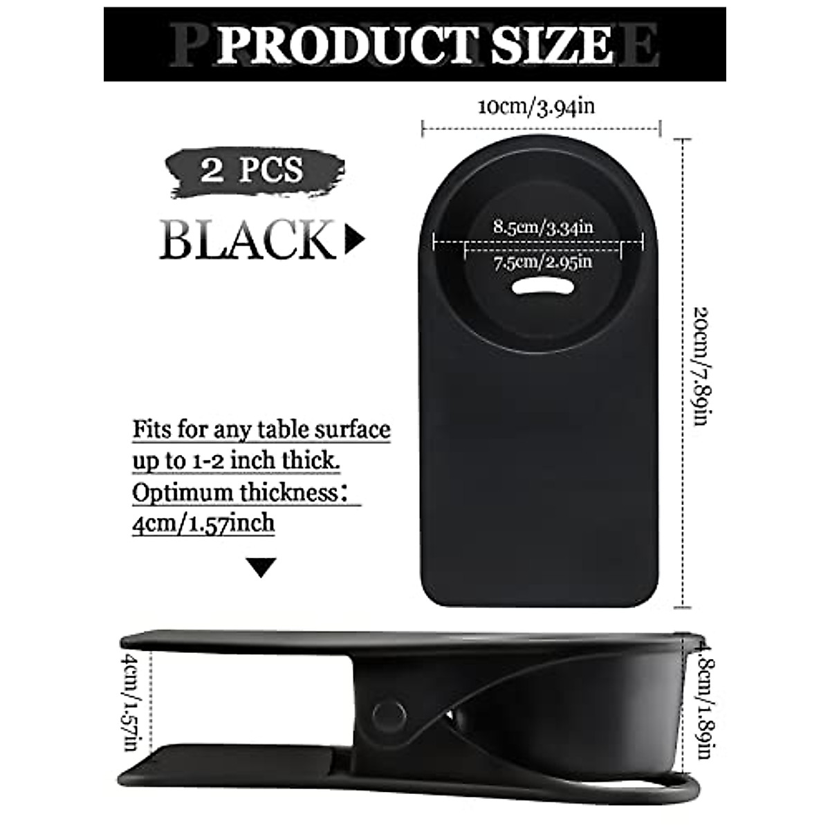 2PCS Drinking Cup Holder Clip, Kalolary Desk Bottle Cup Stand DIY Glass Clamp Storage Saucer Clip Water Coffee Mug Holder Saucer Clip Design for Home & Office, Black