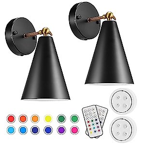 Battery Operated Wall Sconce, Wireless Wall Lights Set of 2, 13 RGB Colors Dimmable Battery Powered Wall Lamp Fixture with Remote Control, Memory Function, Auto Timer for Bedroom, Living Room, Hallway