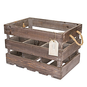 Twine 4281 Farm House Decor, Wood Wine Holder Rustic Farmhouse Wooden 6 Bottle Crate, Dark wood