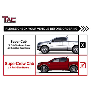TAC Sidewinder Running Boards Fit 2019-2024 Ford Ranger SuperCrew Cab Truck Pickup 4” Drop Fine Texture Black Side Steps Nerf Bars Rock Slider Armor Off-Road Accessories (2pcs)