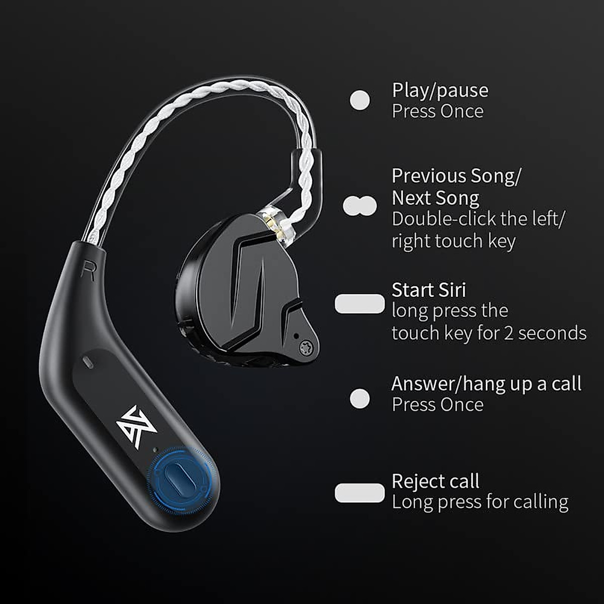 KZ AZ09 Bluetooth Wireless Cable HiFi Upgrade Ear Hook Cable Bluetooth 5.2 in Ear Monitor Replacement Cable for ZST/ZS10/ZSTX/AS06/AS10/BA10/ZSR/ES4(B pin)