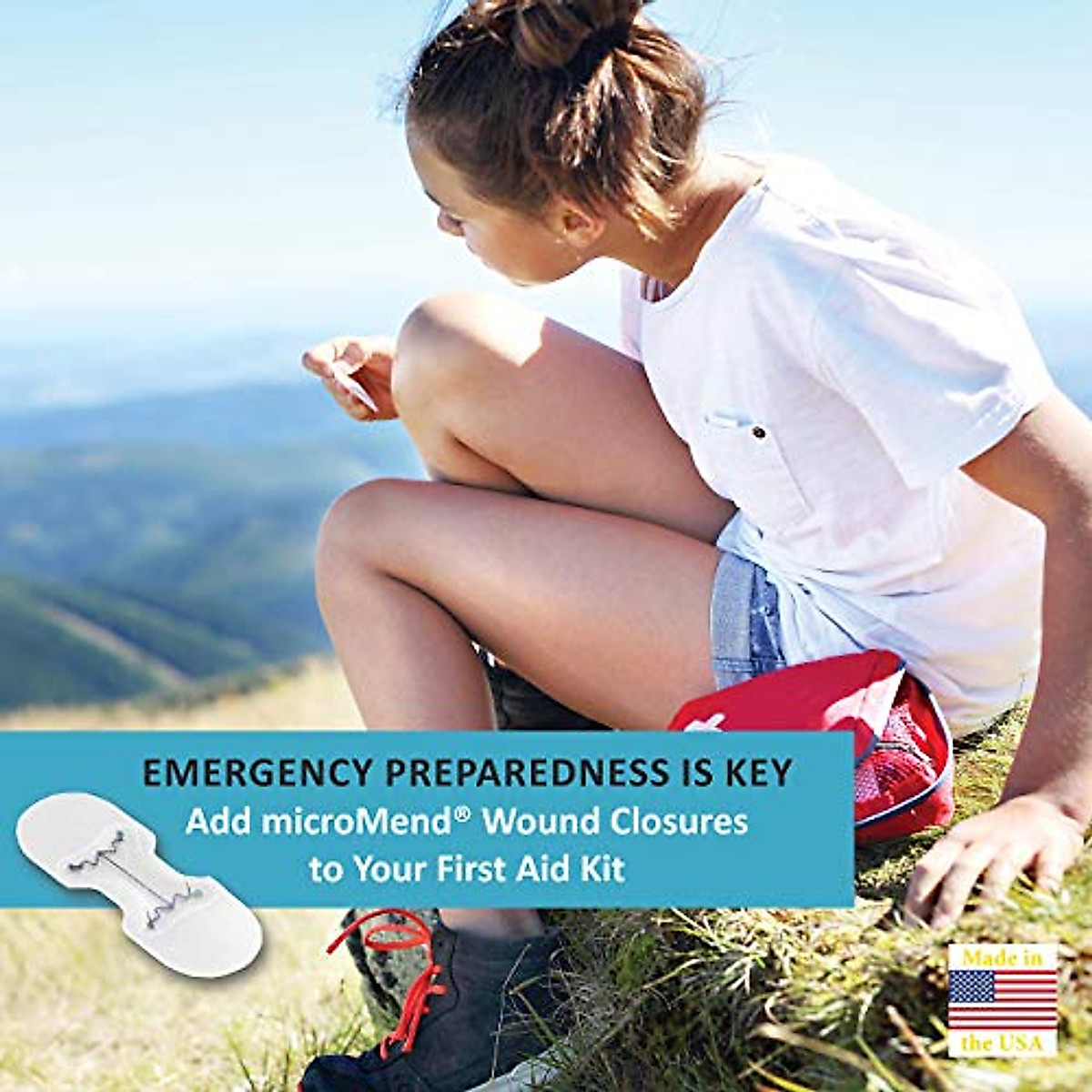 microMend Emergency Wound Closures Surgical Quality Laceration Repair Without Stitches - Think Ahead - Be Prepared- (Kit - 2 microMend Medium Devices, Gauze, Antiseptic Wipe)