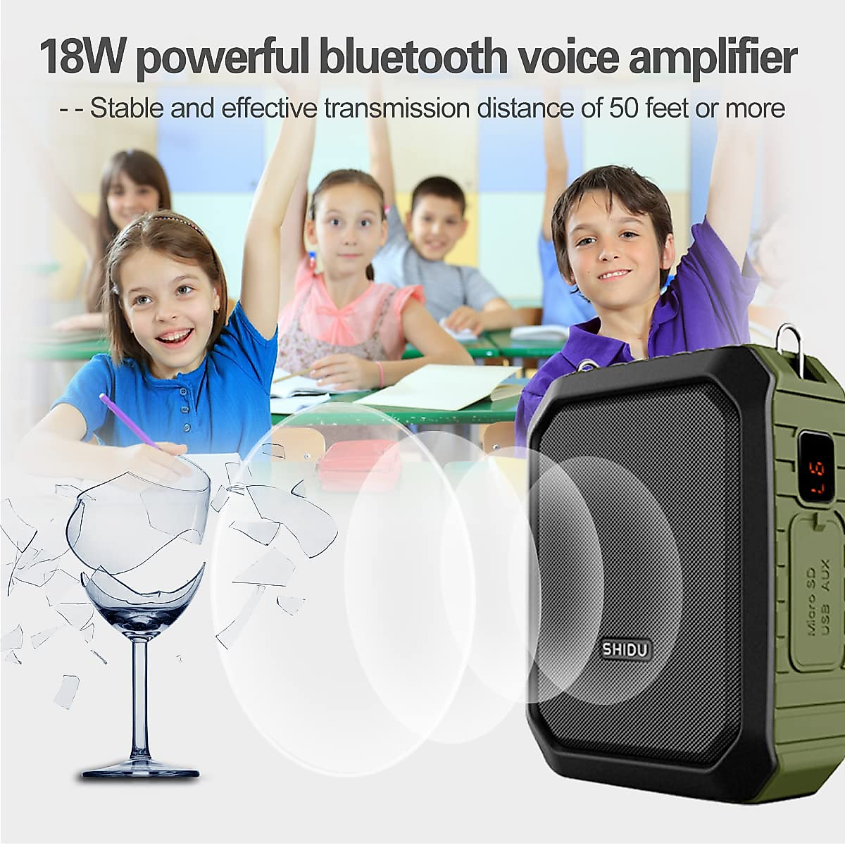 Wireless Voice Amplifier Bluetooth Teacher Microphone 18W Waterproof Portable Voice Amplifier Headset Mic Rechargeable Voice Enhancer Personal Microphone for Classroom Outdoors