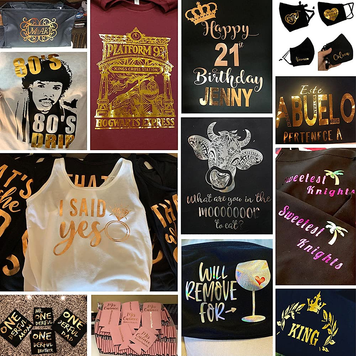 Tvinyl Warehouse Gold Metallic HTV Heat Transfer Foil Vinyl for Tshirt and Apparel 12" X 10"( Pack of 5 ), Easy to Weed and Iron on, Guaranteed Size