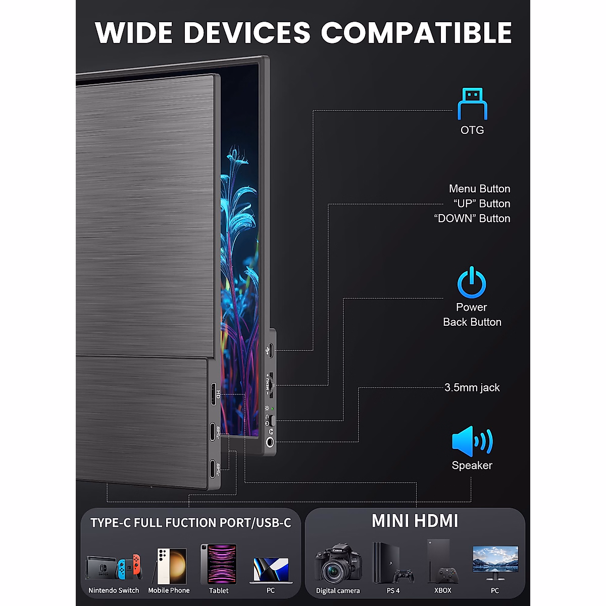 MAGICRAVEN 4K Portable Monitor, 14.5" IPS Laptop Screen, Slim Lightweight 1500:1 Dual USB C HDMI Gaming Display with Speakers, Travel Monitor for PC Phone PS5/4 Xbox Switch