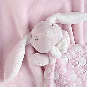 Tadpoles Plush Comfort Baby Security Blanket & Lovie 2PC Set, Pink Bubbles & Bunny Best Friend