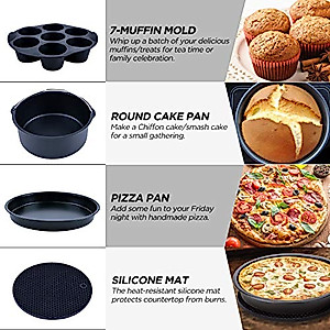 Air Fryer Accessories, Set of 12 Fit for 5.3Qt and Larger Air Fryer with Cake & Pizza Pan, Metal Holder, Skewer Rack & Skewers, etc, Nonstick Coating, Dishwasher Safe