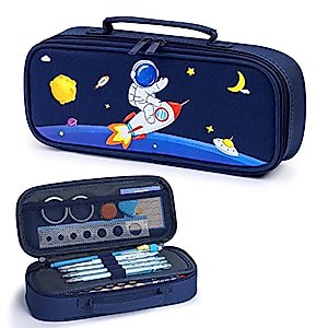 Four Candies Cute Pencil Case for Boys, Big Capacity Canvas Kawaii Pencil Pouch with Zipper & Handle , Waterproof and Durable Compartment Large Storage Pencil Bag for Kids in School - Astronaut