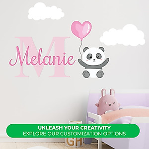 EGD Custom Name and Initial Panda Wall Decals | Panda Decorations for Kids | Room Decorations for Boy & Girl | Nursery Wall Decor | Panda Party Decorations | Multiple Customization Options