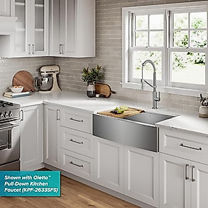 KRAUS Kore Workstation 36-inch Farmhouse Flat Apron Front 16 Gauge Single Bowl Stainless Steel Kitchen Sink with Integrated Ledge and Accessories (Pack of 5), KWF410-36