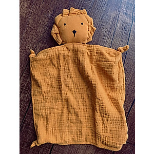 Calendula Gifts 100% Organic Cotton Muslin Animal Baby Blanket Lovey (Yellow Lion)