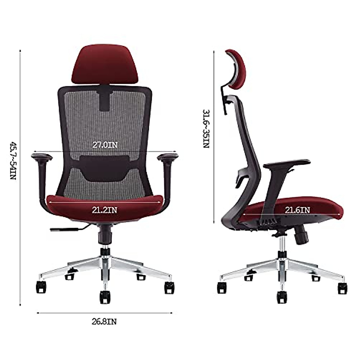 EGOSI Ergonomic 4D Armrest Office Chair Adjustable Desk Chair with Sliding Seat, High Back Mesh Computer Chair with Adjustable Lumbar Support,Headrest, Swivel Home Office Desk Chair, (Red Mesh)