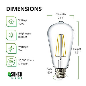 Sunco 2 Pack Dusk to Dawn Light Bulbs LED Edison 2700K Soft White, CRI90 7W Equivalent 60W, Vintage Style ST64 Extra Bright Automatic Bulb, 800 Lumens, E26 Base, Light Sensing Outdoor UL