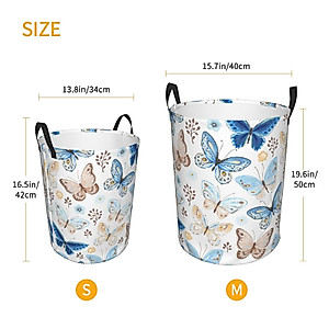 Blue Brown White Butterfly Freestanding Laundry Hamper Personalized Dirty Clothes Hamper Storage Basket For Bedroom,Bathroom,College Dorm Boys And Girls Cat Dog Pet Toy Storage