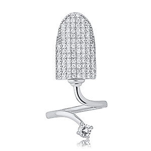 JINAO 14K 6 Times Gold Platinum Plated Full Bling Iced Out CZ Women Fashion Finger Nail Ring for women Unique Fingernail Protective Nail Cap Cover Ring (White Gold)