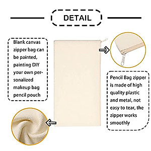 Blank DIY Craft Bag Canvas Zipper Bags 10 Pack Zipper Canvas Pen Pencil Case Multipurpose Makeup Bags Cosmetic Bag Travel Toiletry Pouch for Storage Small Items Travel Party Gift (White 8.3X4.8inch)