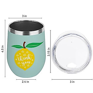 silichee 20 Oz Stainless Steel Wine Tumbler with Lid Thank You Card Lemon Insulated Tumblers Vacuum Coffee Mugs for Hot and Cold Drinks,Coffee,Wine