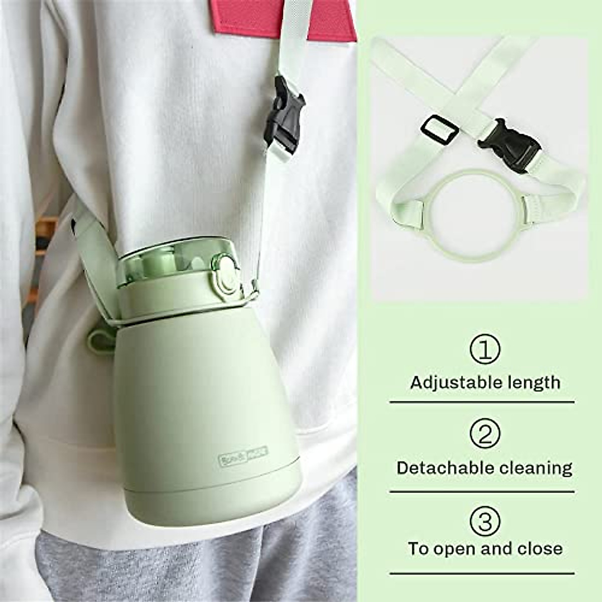 MOIOIBE 32oz Insulated Water Bottle with Straw for Women Kawaii Water Bottle for Kids Big Green Water Jug Cute Bottles with Strap Leak-proof and No Sweat