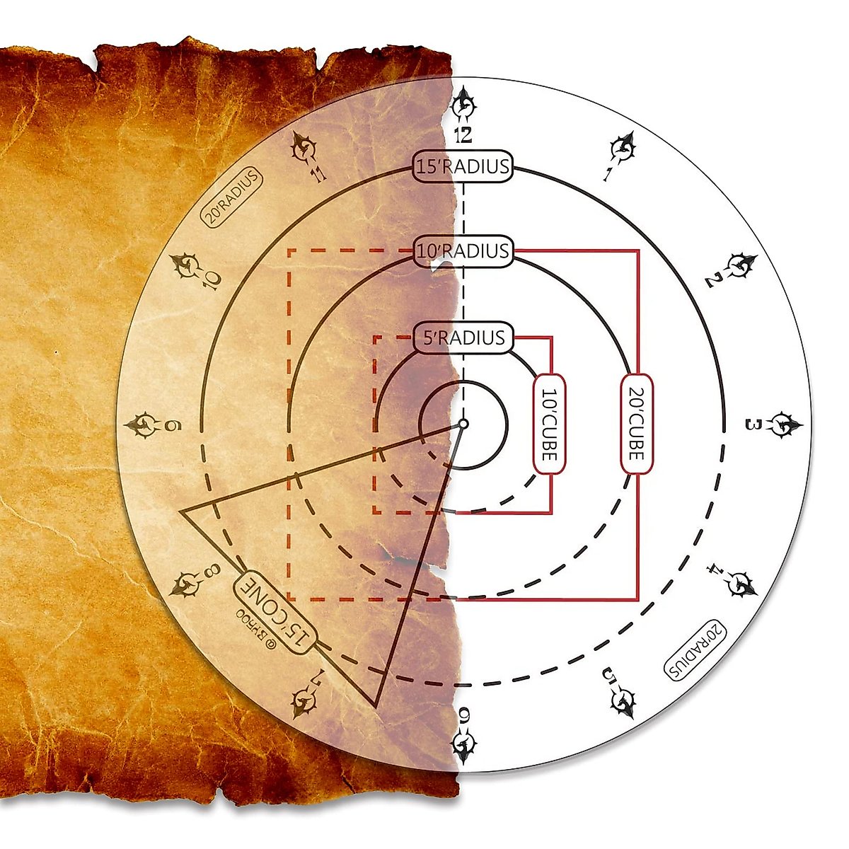 Byhoo Spell AOE Damage Marker DND Area Effect Template - 1" Grid or Hex Tabletop Game Mat RPG Gaming Accessories for Dungeons and Dragons 5E Pathfinder and Other TTRPGs