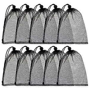 10 Pieces Mesh Bags Drawstring Laundry Bags Large Nylon Mesh Bags Small Gift Bag Dishwasher Bag with Sliding Drawstring for Kitchen Jewelry Toys Gifts Wedding Favour Home (Black, 5.5 x 7.5 Inch)