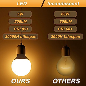 Cotanic 12 Pack G25 LED Vanity Light Bulb 3000K Soft White, Bathroom Round Light Bulb, E26 Standard Base, 5W, 60 Watt Equivalent Incandescent Replacement, 500LM, Non-Dimmable