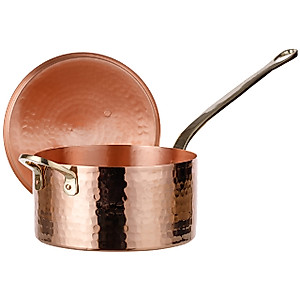 DEMMEX 1mm Thick Hammered Unlined Uncoated Solid Copper Sugar Sauce Zabaglione Pan Candy Jam Caramel Dessert Pot with Lid and Helper Handle, Handmade in Turkey, (1.7-Quart)
